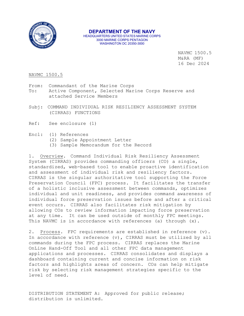 NAVMC 1200.1L - 天网实时防务